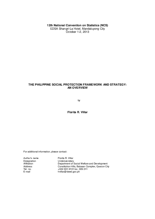 (PDF) THE PHILIPPINE SOCIAL PROTECTION FRAMEWORK AND STRATEGY: AN OVERVIEW