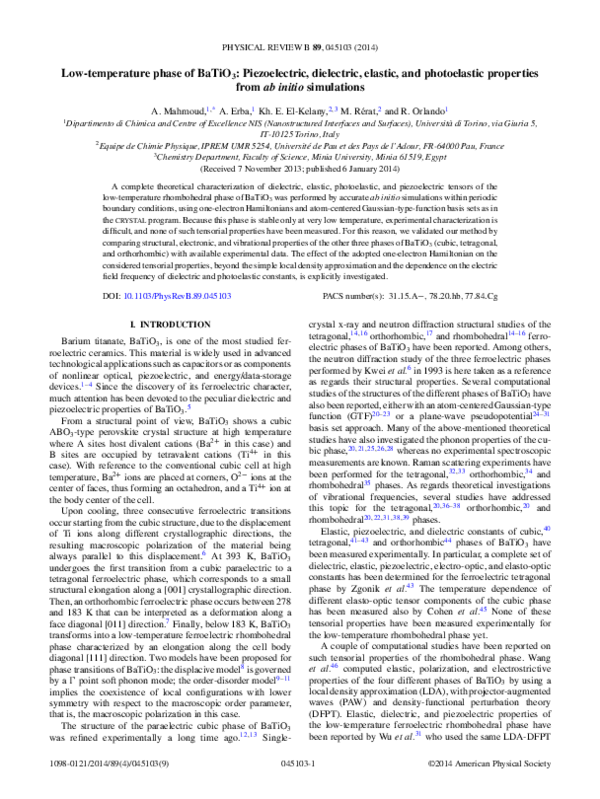 (PDF) Low-temperature phase of BaTiO3: Piezoelectric, dielectric, elastic, and photoelastic ...