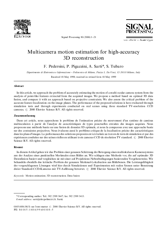 Pdf Multicamera Motion Estimation For High Accuracy 3d Reconstruction
