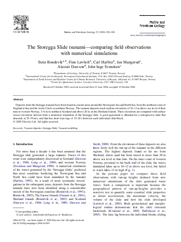 (PDF) The Storegga Slide tsunami—comparing field observations with ...