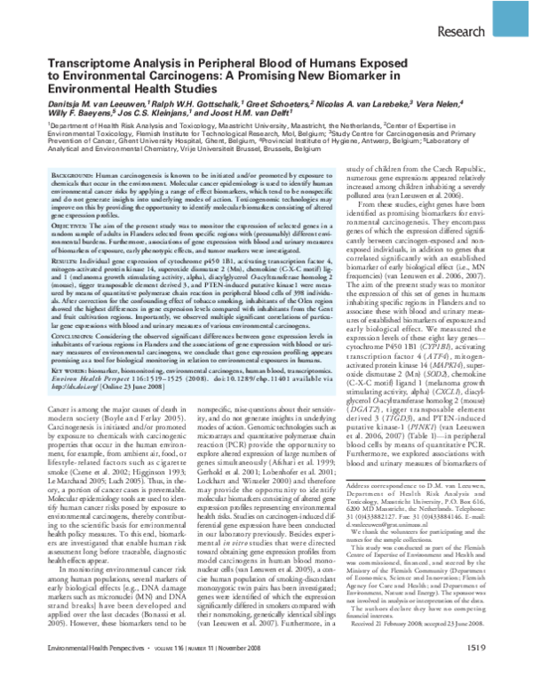 (PDF) Transcriptome Analysis in Peripheral Blood of Humans Exposed to ...