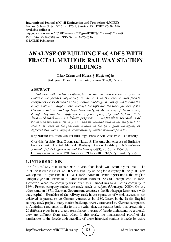 (PDF) ANALYSE OF BUILDING FACADES WITH FRACTAL METHOD: RAILWAY STATION ...