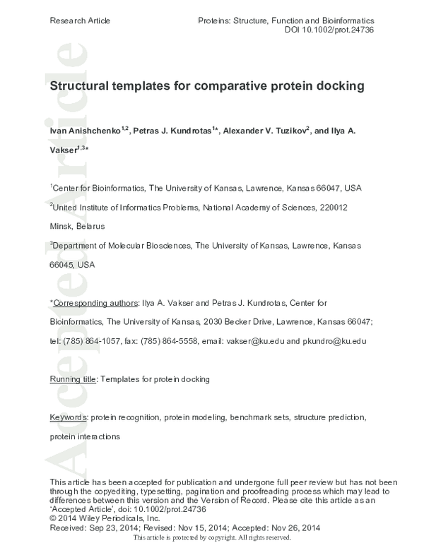 (PDF) Structural templates for comparative protein docking