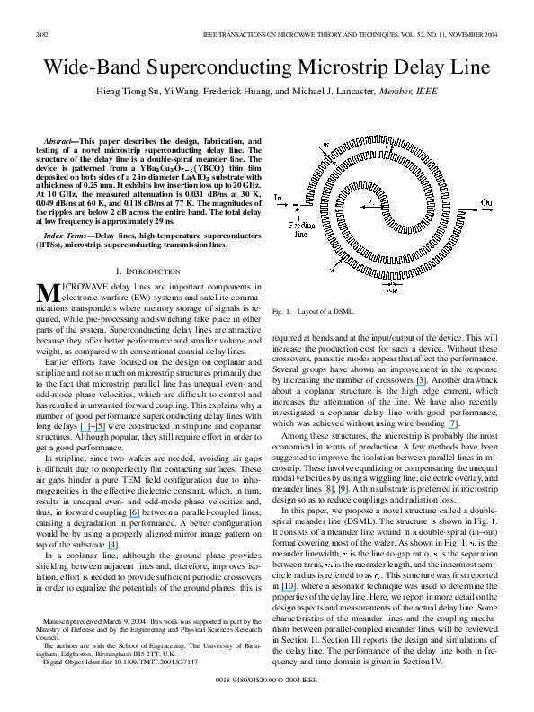 Pdf Wide Band Superconducting Microstrip Delay Line Hieng Tiong Su