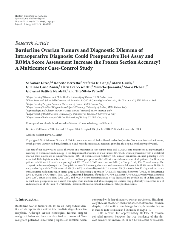 (PDF) Borderline Ovarian Tumors and Diagnostic Dilemma of ...