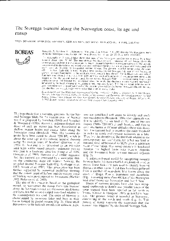 (PDF) The Storegga tsunami along the Norwegian coast, its age and run up