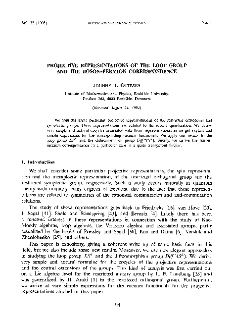 (PDF) Projective representations of the loop group and the Boson-Fermion correspondence