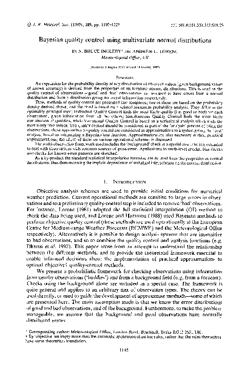 (PDF) Bayesian quality control using multivariate normal distributions