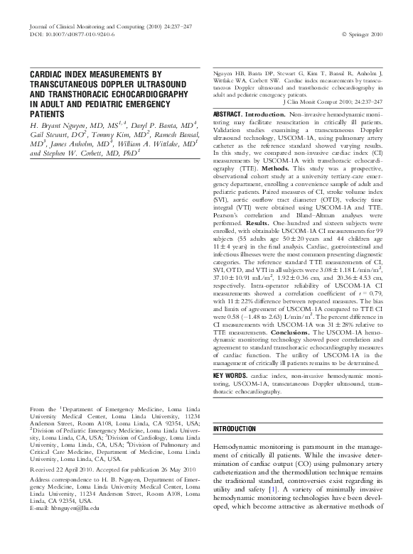 (PDF) Cardiac Index Measurements by Transcutaneous Doppler Ultrasound ...