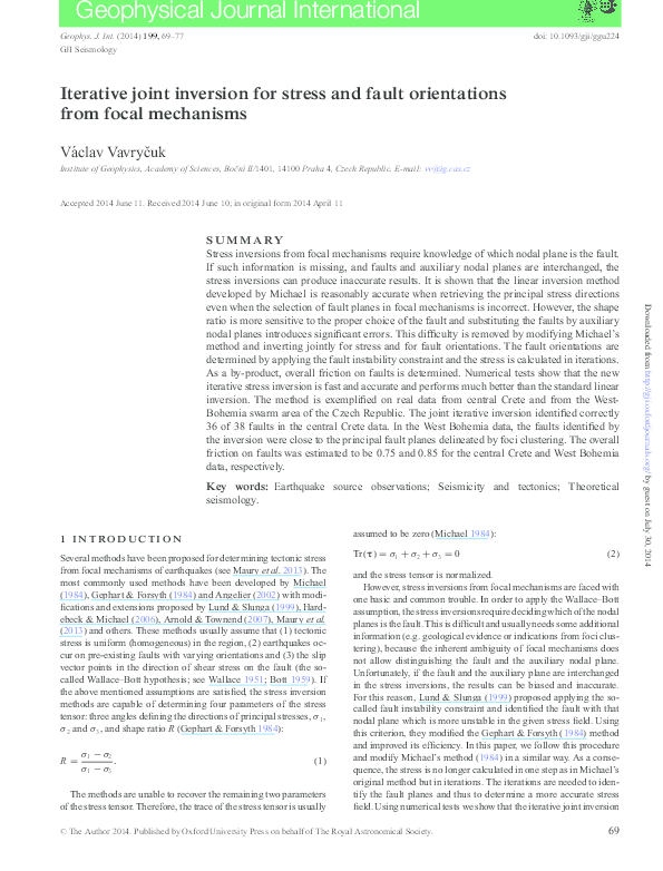 (PDF) Iterative joint inversion for stress and fault orientations from focal mechanisms