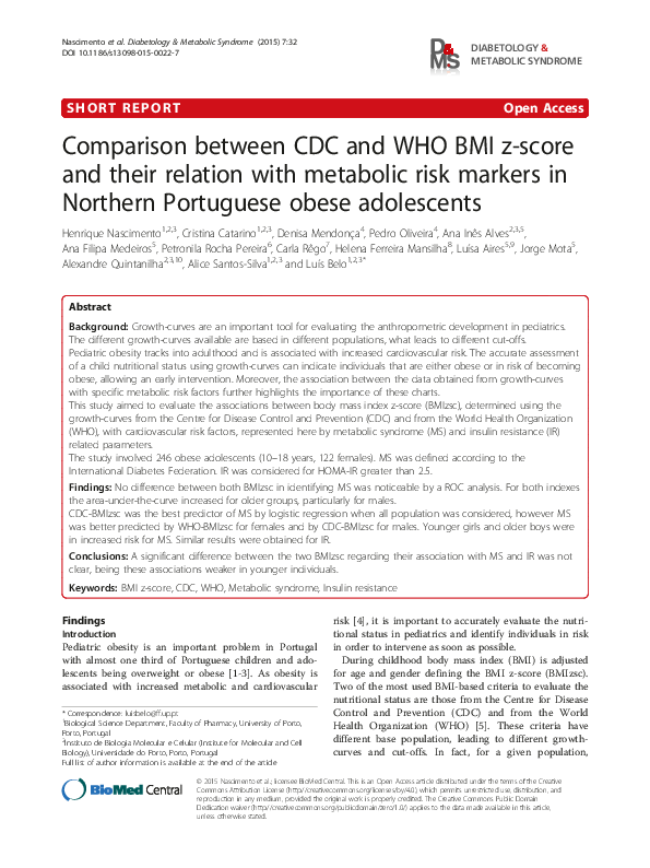 (PDF) Comparison between CDC and WHO BMI z-score and their relation ...