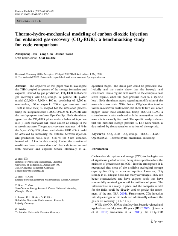 Pdf Numerical Simulation Of Carbon Dioxide Injection For Enhanced Gas Recovery Co2 Egr In