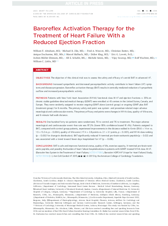 (PDF) Baroreflex Activation Therapy for the Treatment of Heart Failure ...