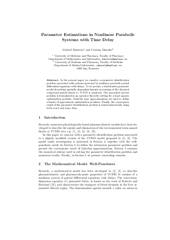(PDF) Parameter Estimations in Nonlinear Parabolic Systems with Time Delay