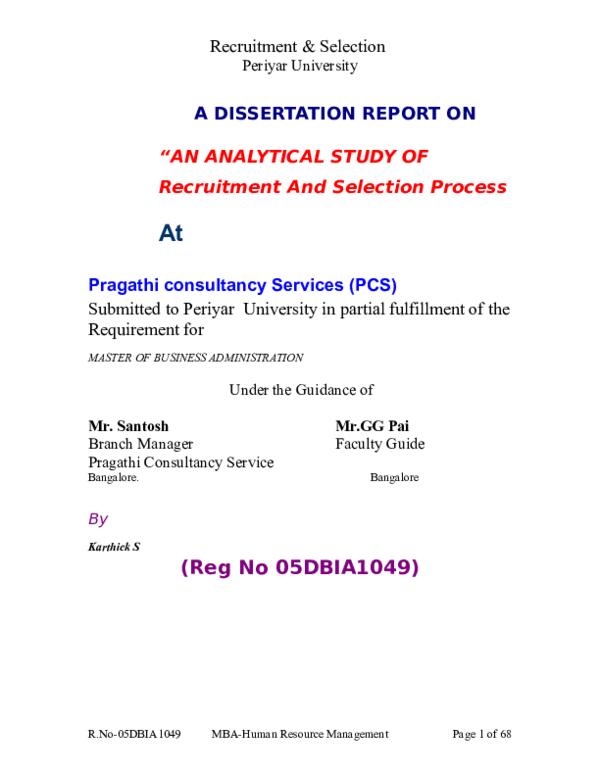 (DOC) A DISSERTATION REPORT ON " AN ANALYTICAL STUDY OF Recruitment And ...