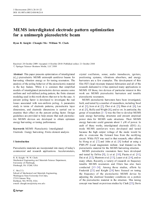 (PDF) MEMS interdigitated electrode pattern optimization for a unimorph ...