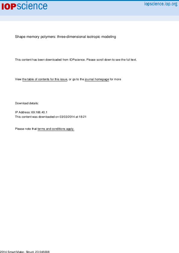 (PDF) Shape Memory Polymers: Thermomechanical Constitutive Numerical Model