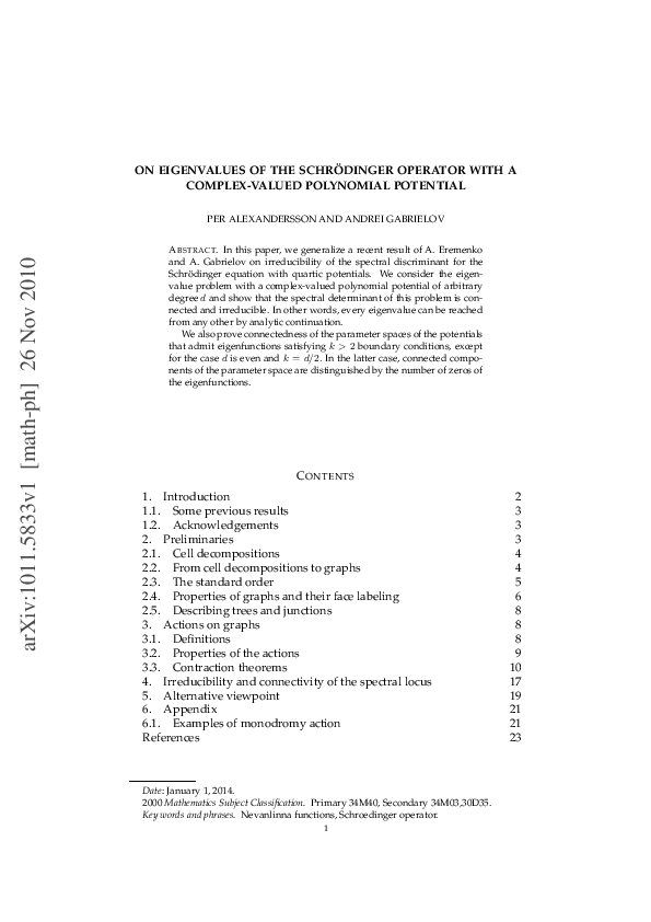 (PDF) On eigenvalues of the Schr\"odinger operator with a complex-valued polynomial potential