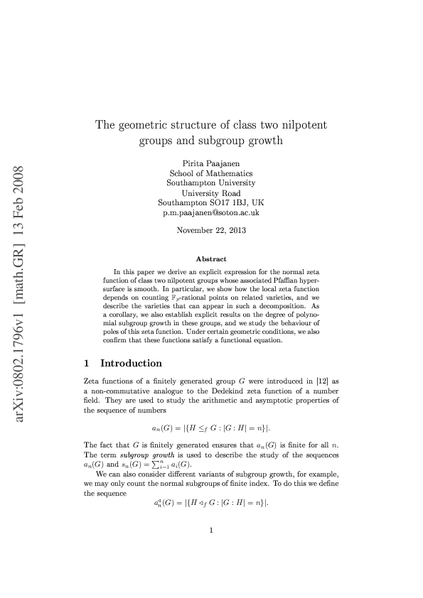 (PDF) Geometric structure of class two nilpotent groups and subgroup growth