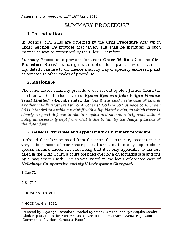 (DOC) SUMMARY PROCEDURE AND SPECIALLY ENDORSED PLAINT (036 OF THE CIVIL ...