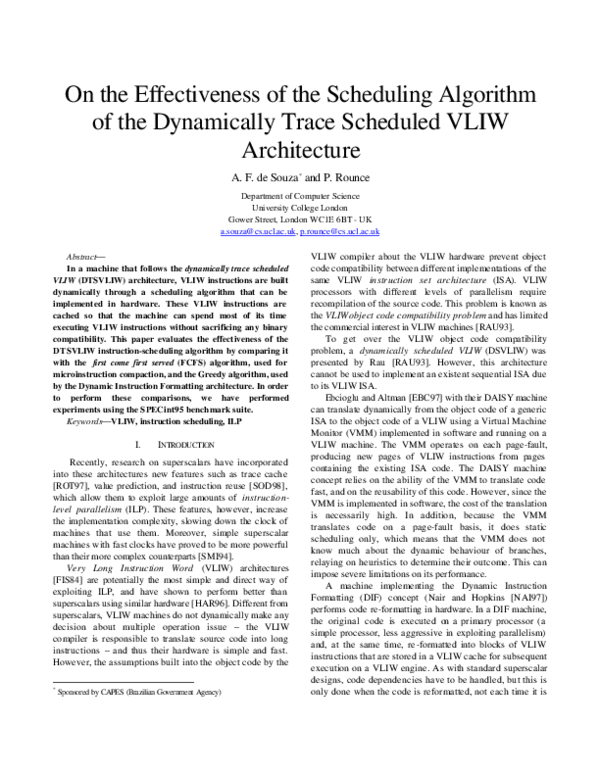 Pdf On The Effectiveness Of The Scheduling Algorithm Of The Dynamically Trace Scheduled Vliw