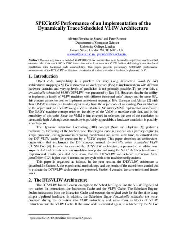 Pdf Specint95 Performance Of Dtsvliw Architecture