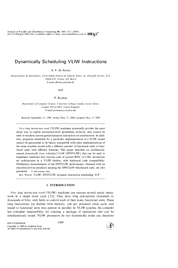 (PDF) Dynamically Scheduling VLIW Instructions