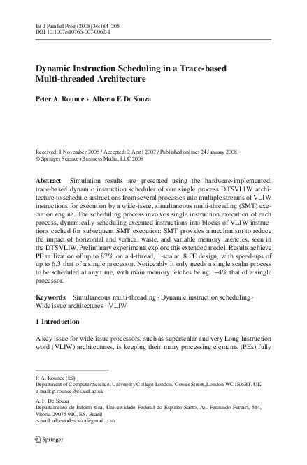 (PDF) Dynamic Instruction Scheduling in a Trace-based Multi-threaded ...