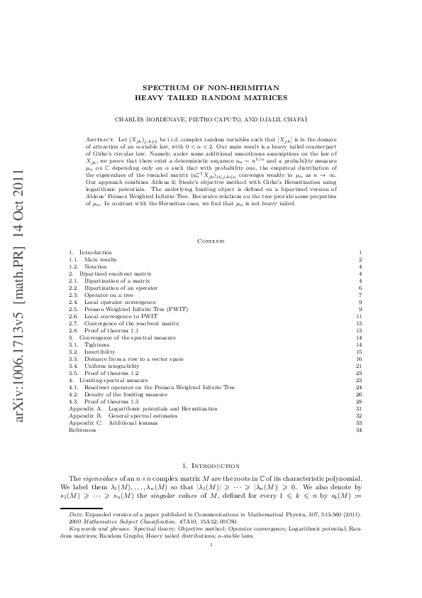(PDF) Spectrum of Non-Hermitian Heavy Tailed Random Matrices