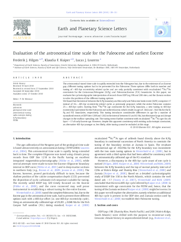 (PDF) Evaluation of the astronomical time scale for the Paleocene and ...