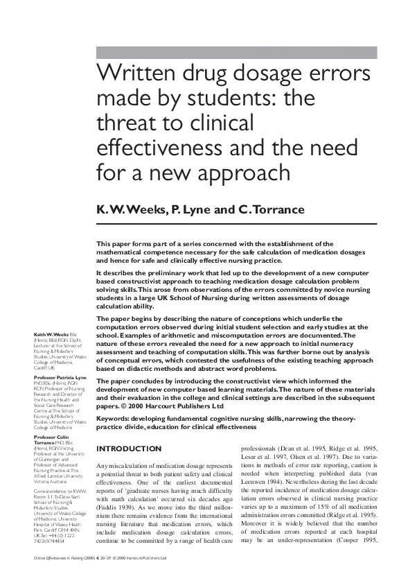 (PDF) Written drug dosage errors made by students: the threat to ...