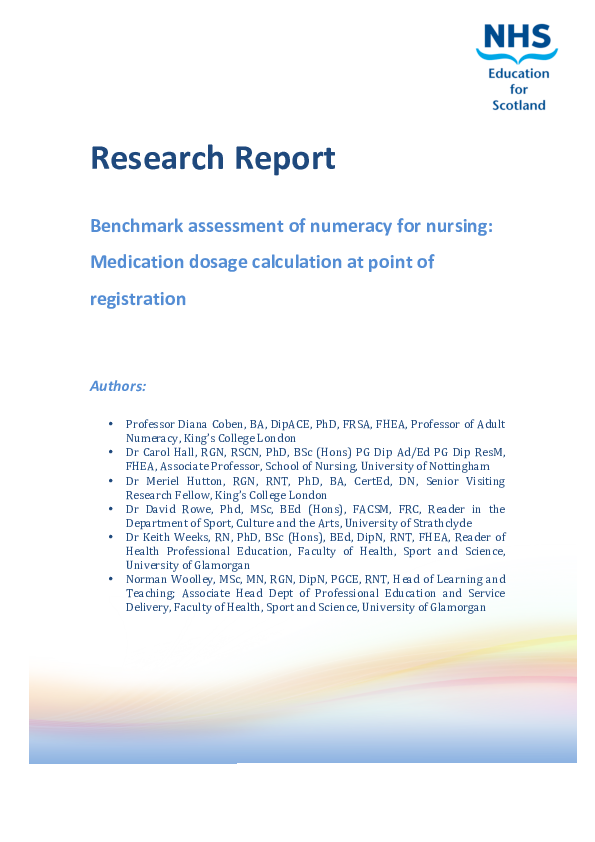 (PDF) Benchmark assessment of numeracy for nursing: Medication dosage ...
