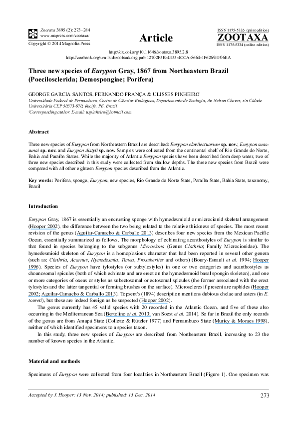 (PDF) First record of Plakortis Schulze (Porifera: Homosclerophorida ...