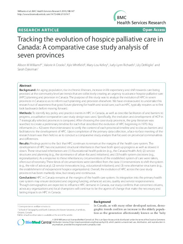 (PDF) Tracking the evolution of hospice palliative care in Canada: A ...