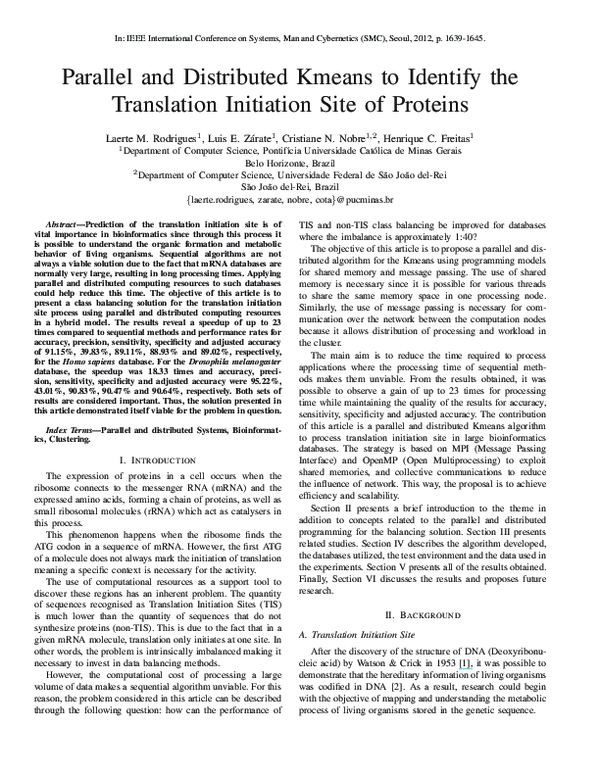 (PDF) Parallel and distributed kmeans to identify the translation initiation site of proteins