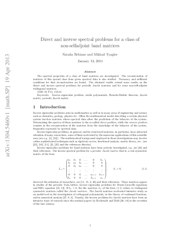 Pdf Direct And Inverse Spectral Problems For A Class Of Non Self Adjoint Periodic Tridiagonal 