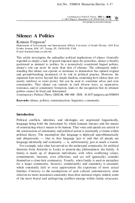 (PDF) Silence: a Politics