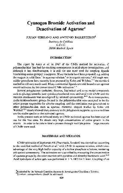 (PDF) Cyanogen Bromide Activation and Deactivation of Agarose