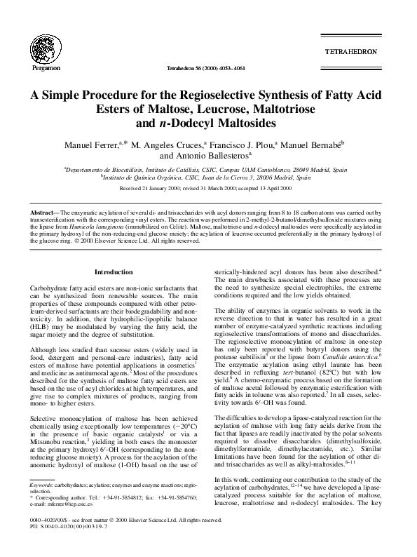 (PDF) A Simple Procedure for the Regioselective Synthesis of Fatty Acid ...