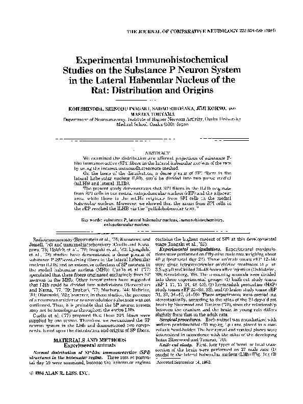 (PDF) Substance-P pathways in rat brain | A.C. Cuello - Academia.edu