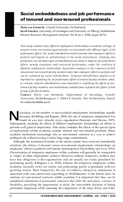(PDF) Social embeddedness and job performance of tenured and non ...