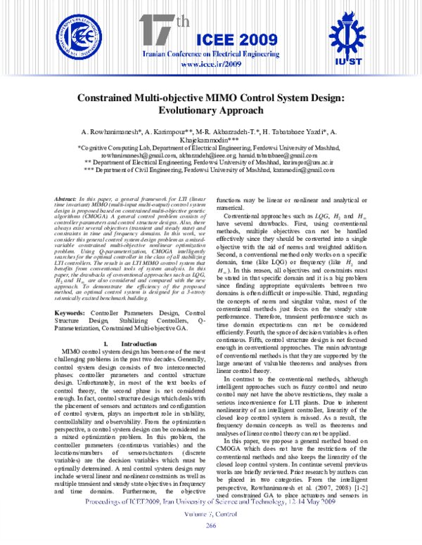 (PDF) Constrained and Multi-objective MIMO Control System Design: Evolutionary Approach