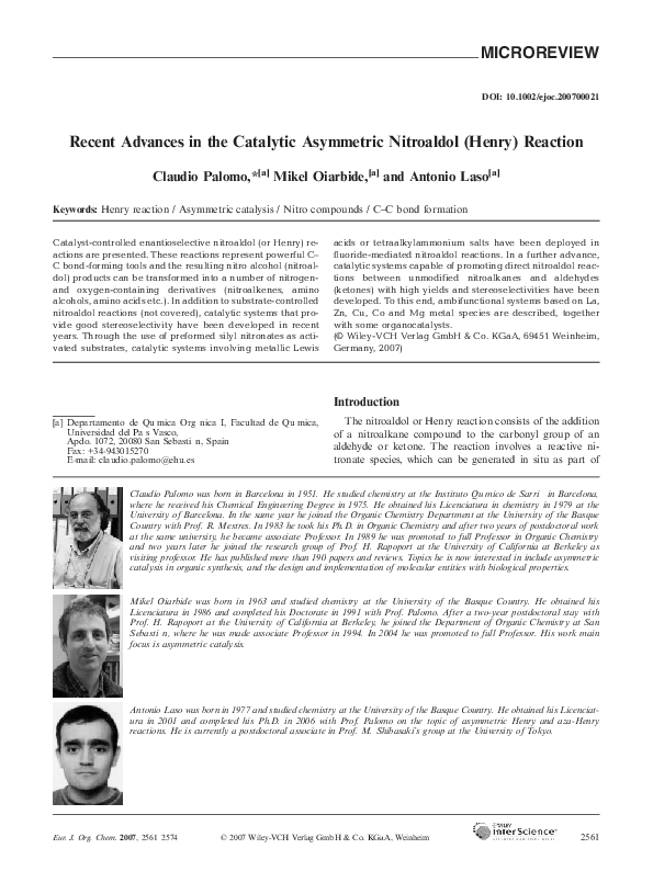 (PDF) Recent Advances in the Catalytic Asymmetric Nitroaldol (Henry ...