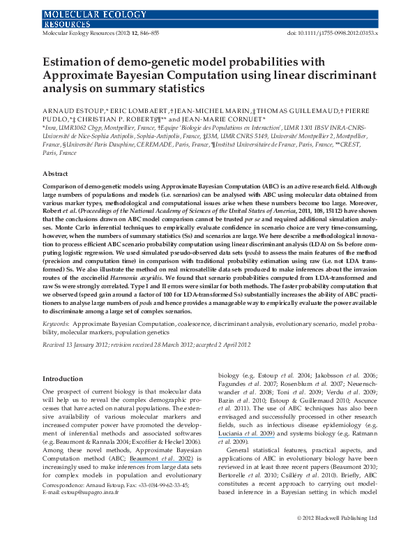 (PDF) Estimation of demo-genetic model probabilities with Approximate Bayesian Computation using ...