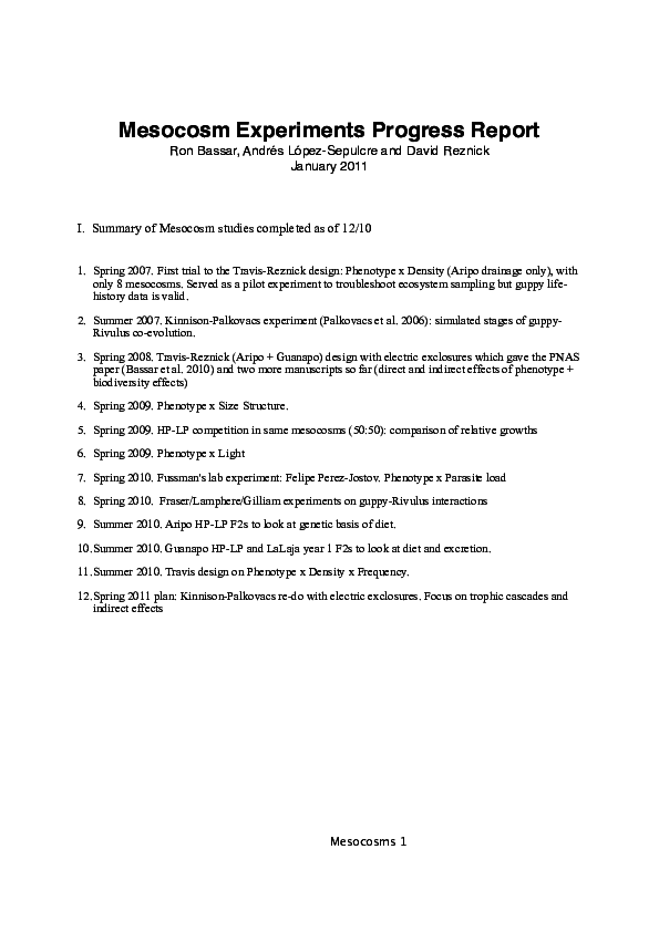 (PDF) Mesocosm Experiments Progress Report
