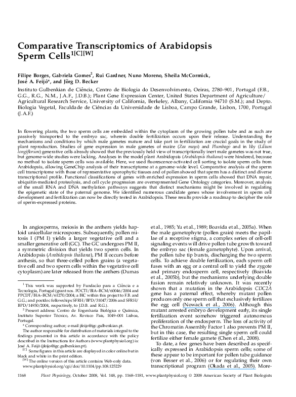 (PDF) Comparative Transcriptomics of Arabidopsis Sperm Cells1 [C][W]