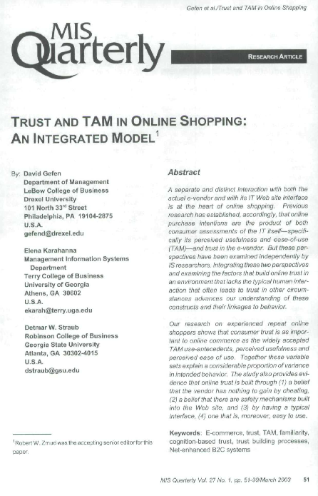 (PDF) Trust and TAM in Online Shopping: An Integrated Model