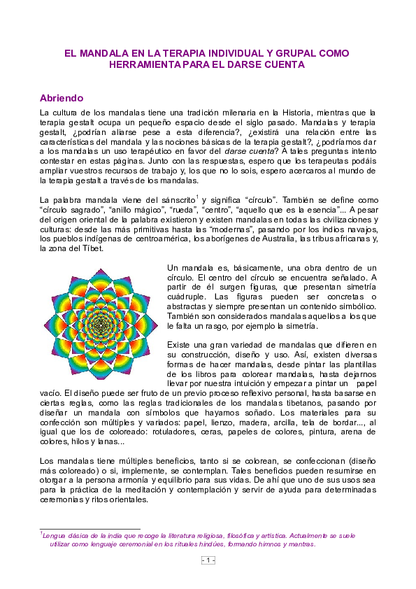 EL MANDALA EN LA TERAPIA INDIVIDUAL Y GRUPAL COMO HERRAMIENTA PARA EL ...