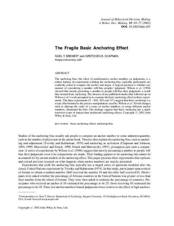 (PDF) The fragile basic anchoring effect
