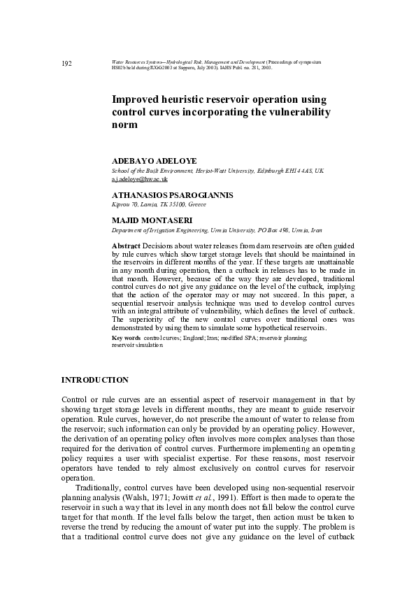 (PDF) Improved heuristic reservoir operation using control curves ...